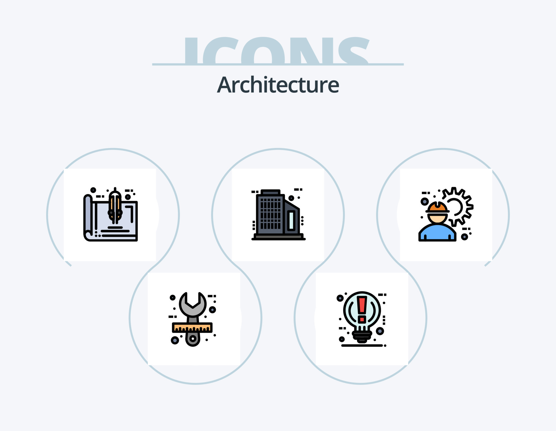 Architecture Line Filled Icon Pack 5 Icon Design. idea. draft. building ...
