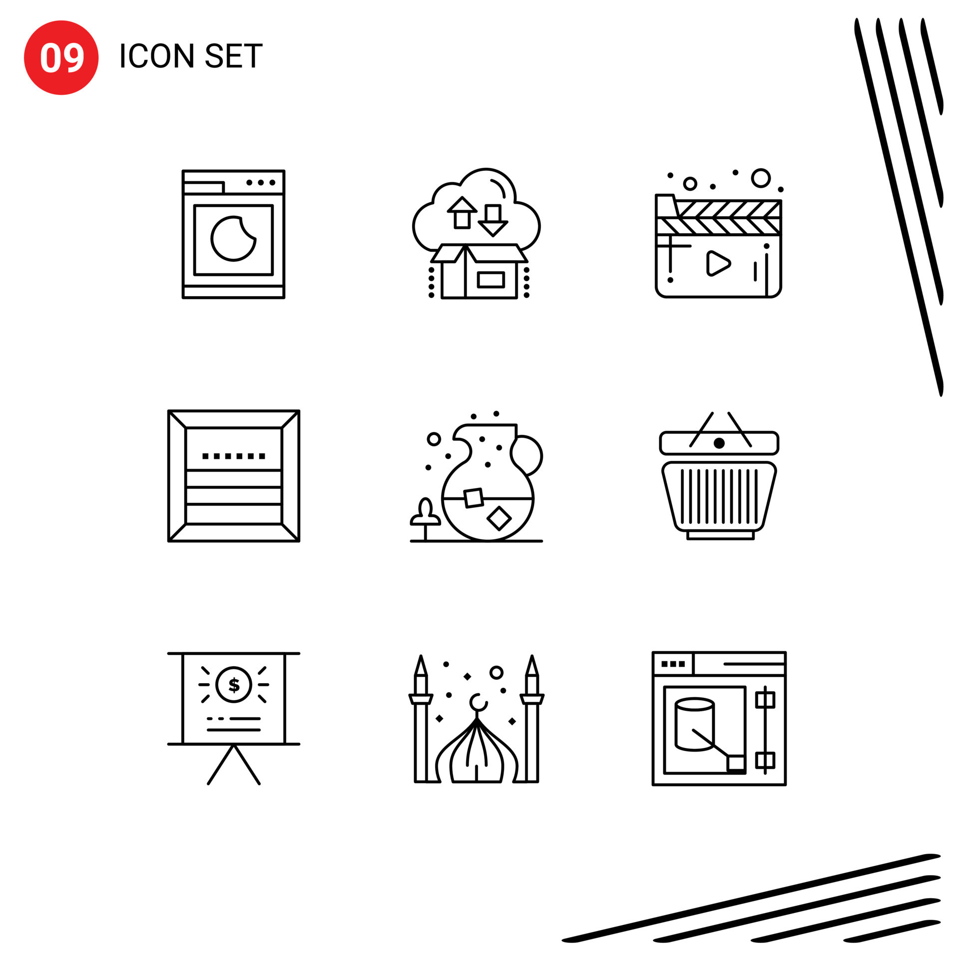 Pack Of 9 Modern Outlines Signs And Symbols For Web Print Media Such As