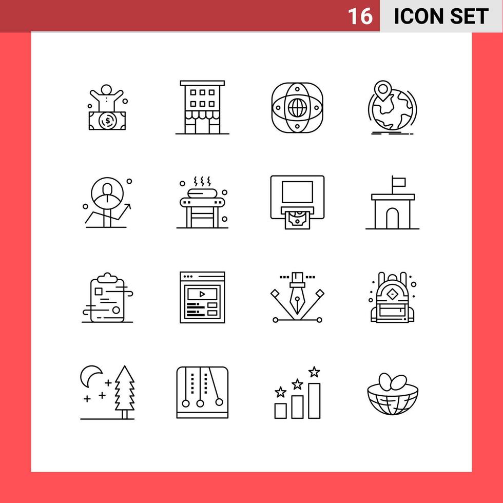 Editable Vector Line Pack Of 16 Simple Outlines Of Worldwide Location Shop Front Globe Earth