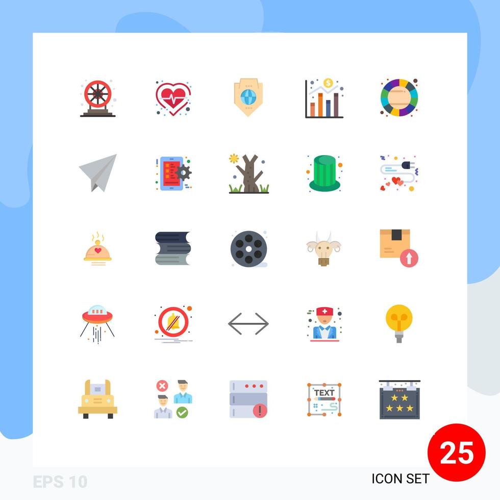 Mobile Interface Flat Color Set Of 25 Pictograms Of Color Graph Access Chart Shield Editable
