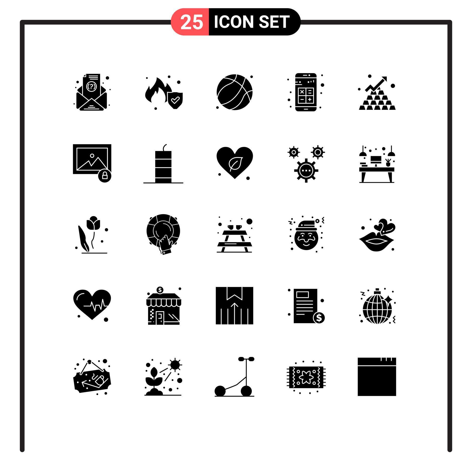 Modern Set of 25 Solid Glyphs and symbols such as gold bars father ...