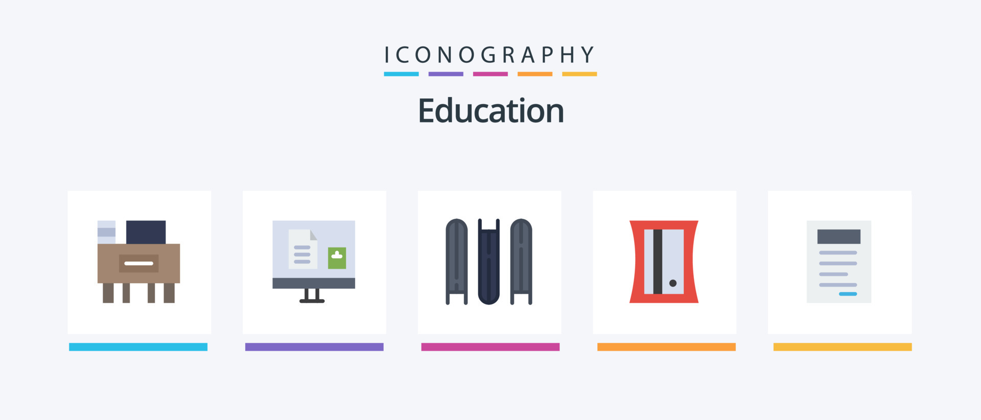 Education Flat 5 Icon Pack Including Book Tool School Sharpener Creative Icons Design