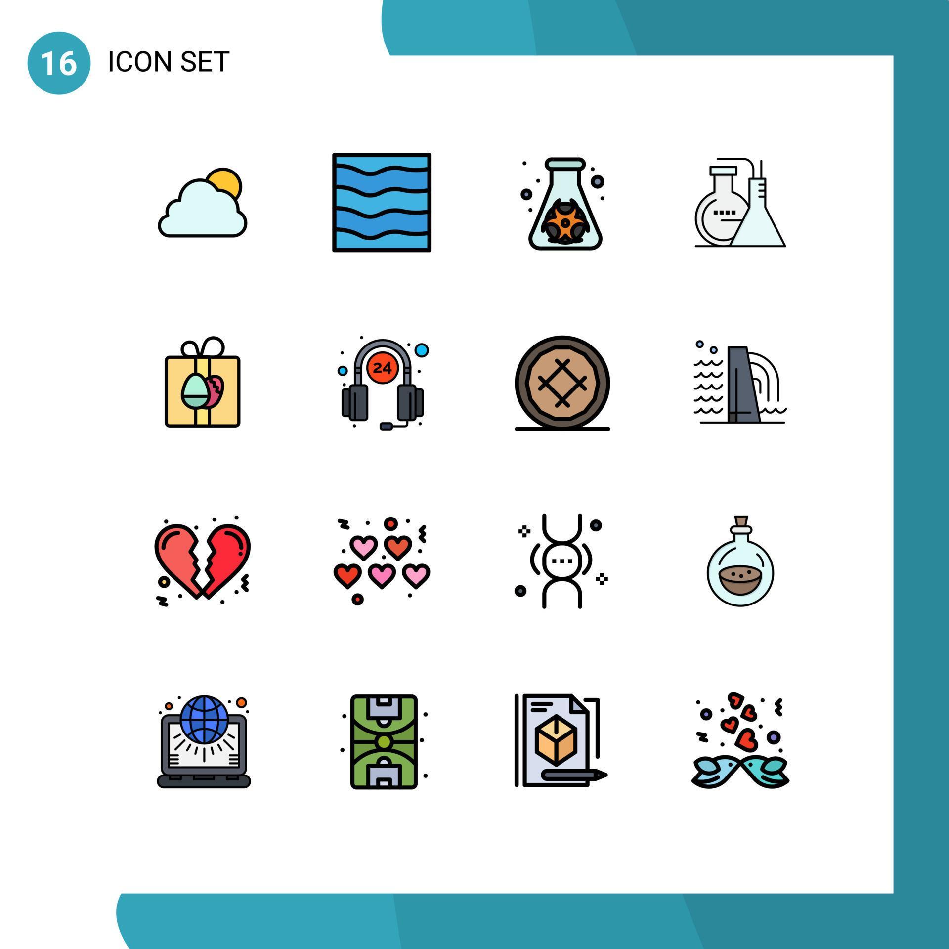 16 Thematic Vector Flat Color Filled Lines And Editable Symbols Of T