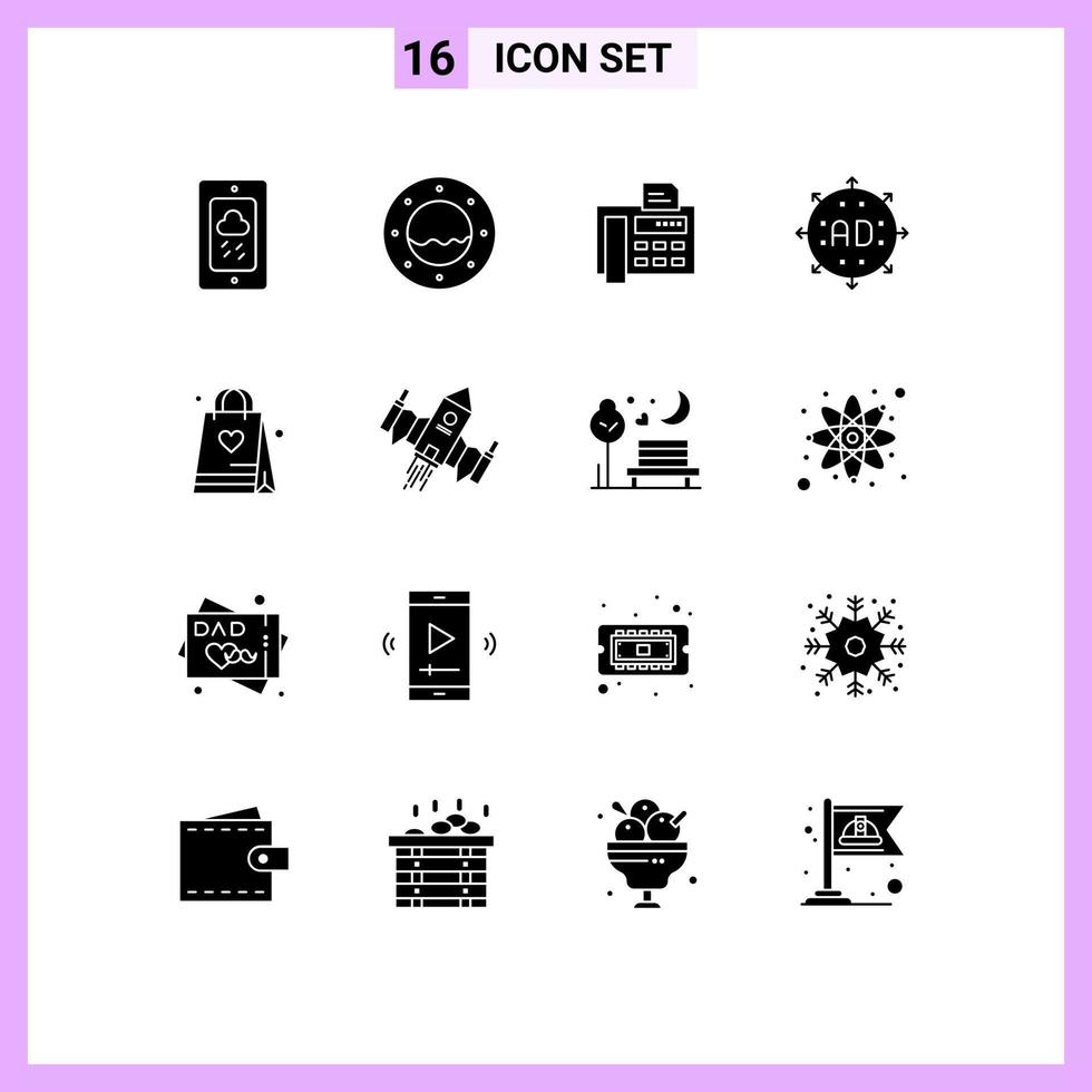 Set of 16 Modern UI Icons Symbols Signs for hobbies marketing phone expand advertisement ...
