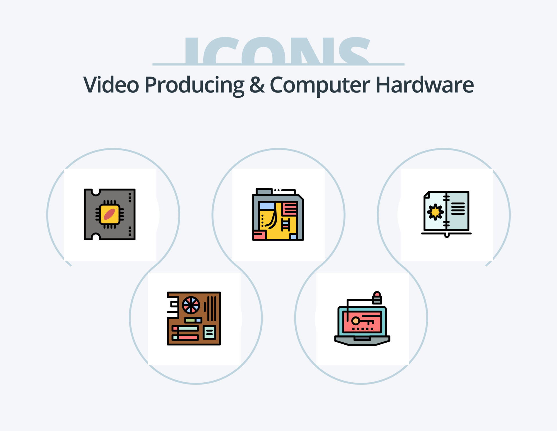 Video Producing And Computer Hardware Line Filled Icon Pack 5 Icon Design Connection Processor