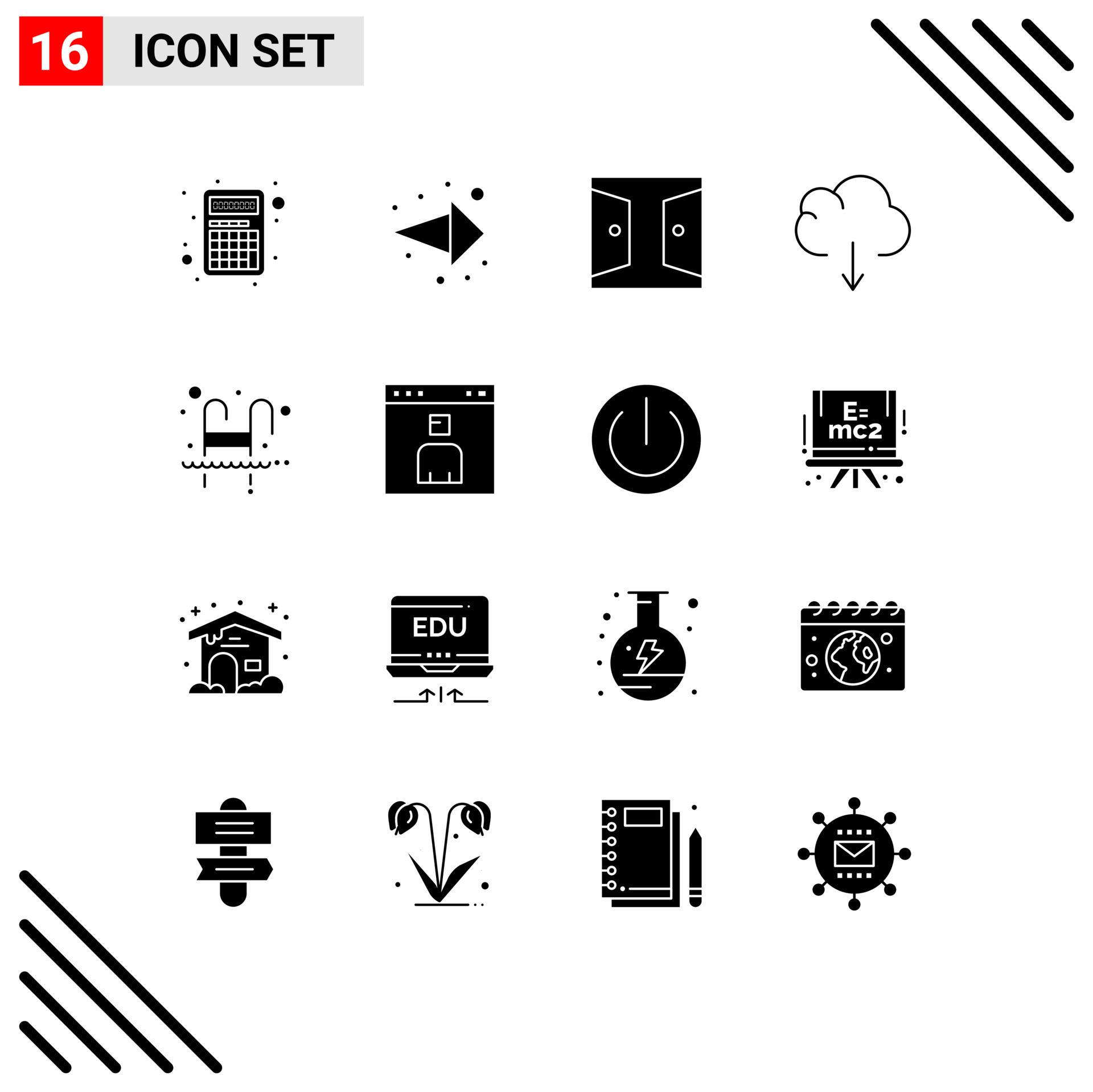 Set of 16 Modern UI Icons Symbols Signs for swim ladder door download cloud Editable Vector ...
