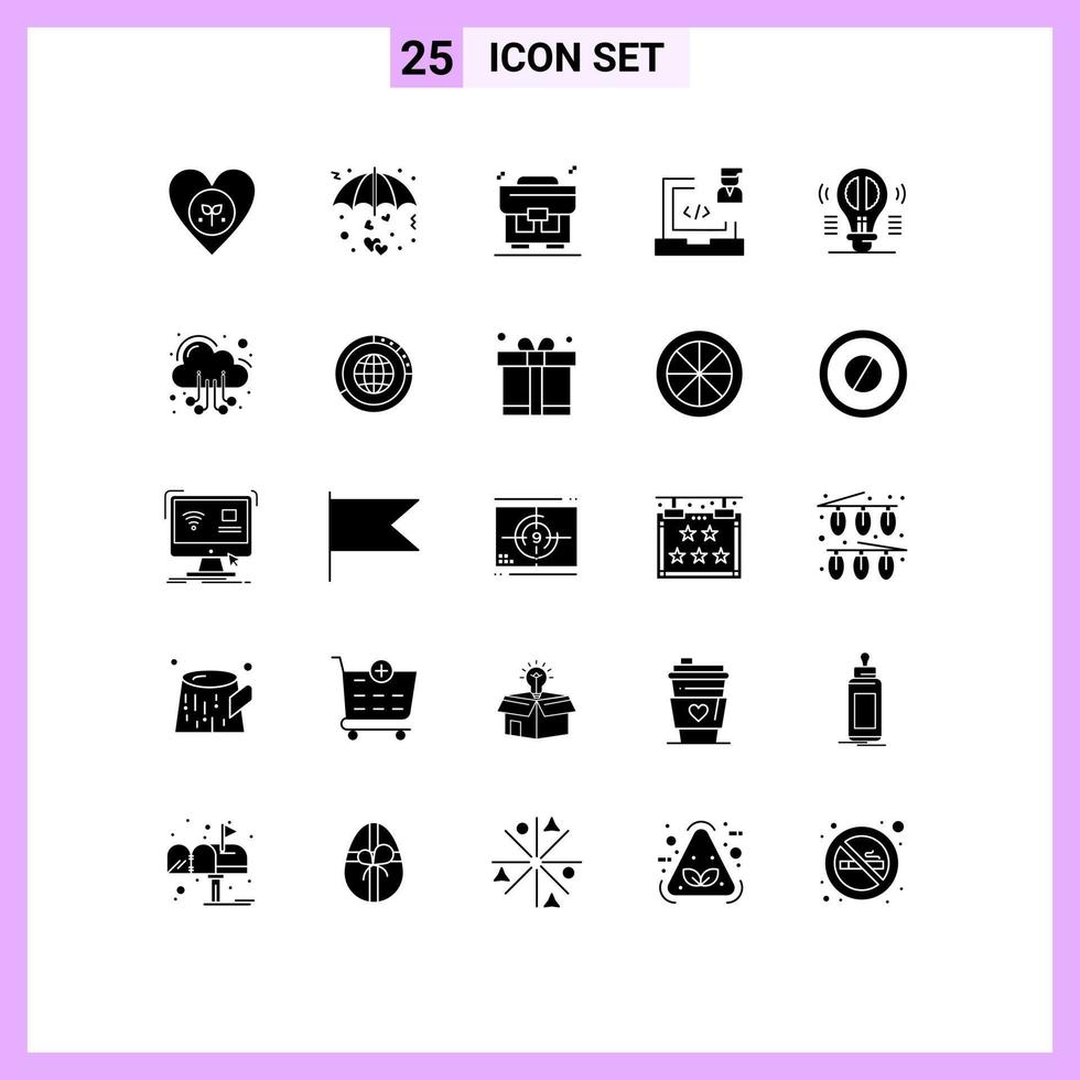 25 User Interface Solid Glyph Pack Of Modern Signs And Symbols Of Programmer Development