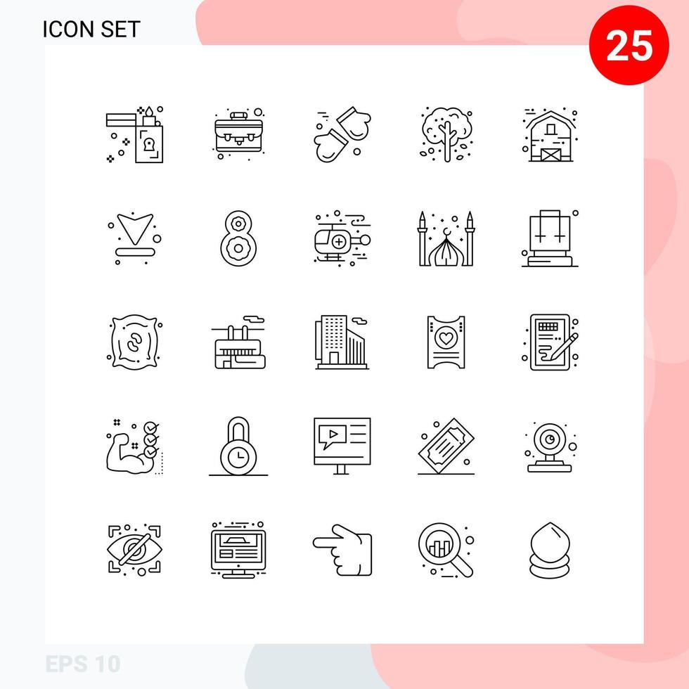 Editable Vector Line Pack Of 25 Simple Lines Of Farm Tree Arctic Thanksgiving Apple Editable