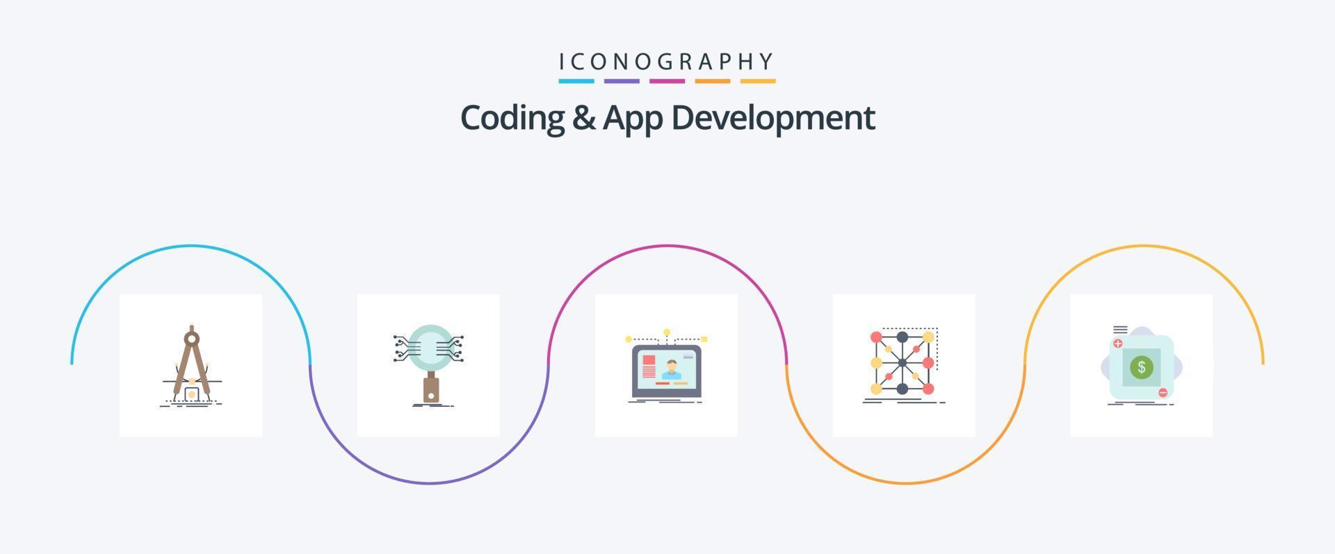 Coding And App Development Flat 5 Icon Pack Including App Data Research Design User 19453753