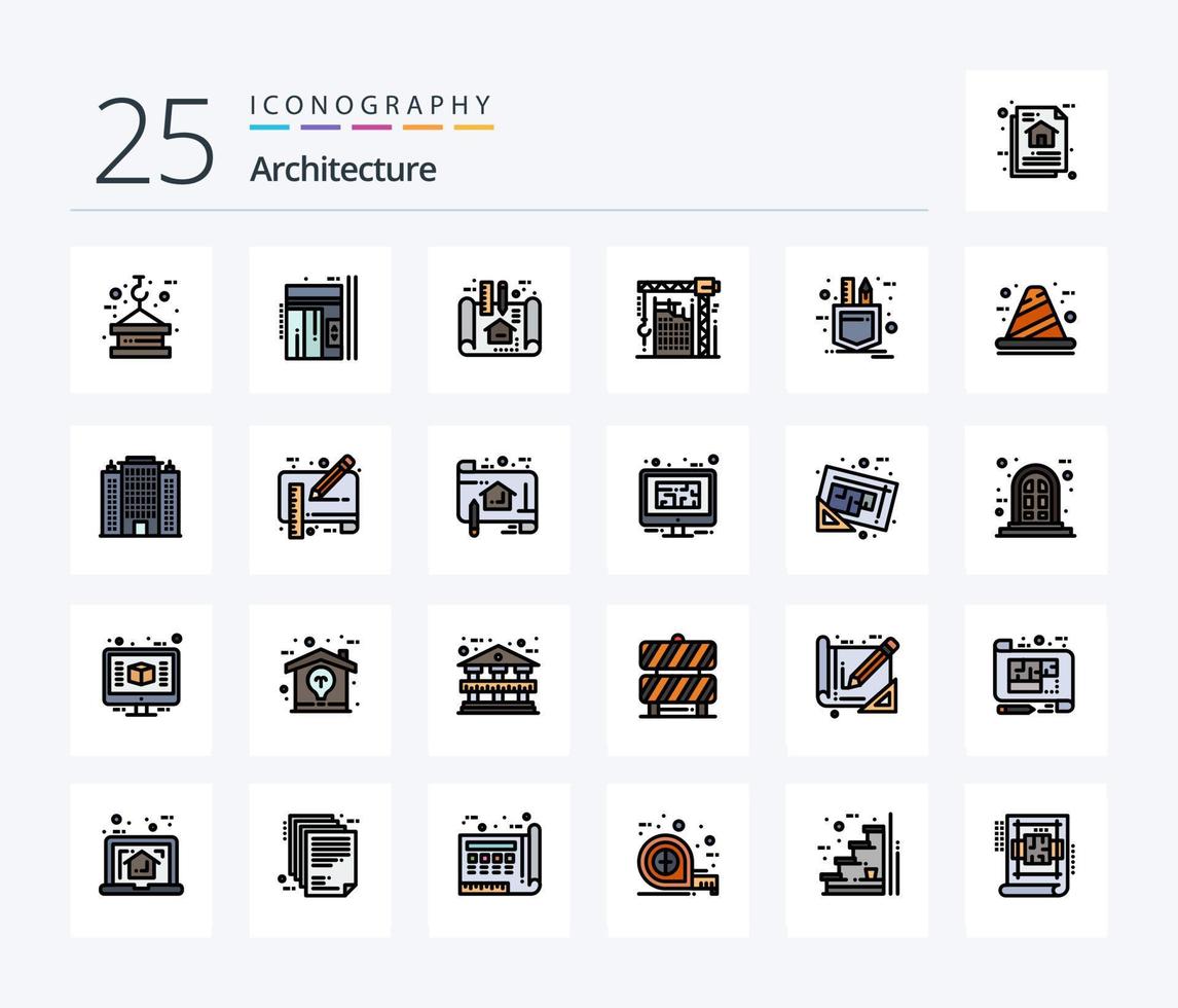 Architecture 25 Line Filled icon pack including interior. crane. up ...