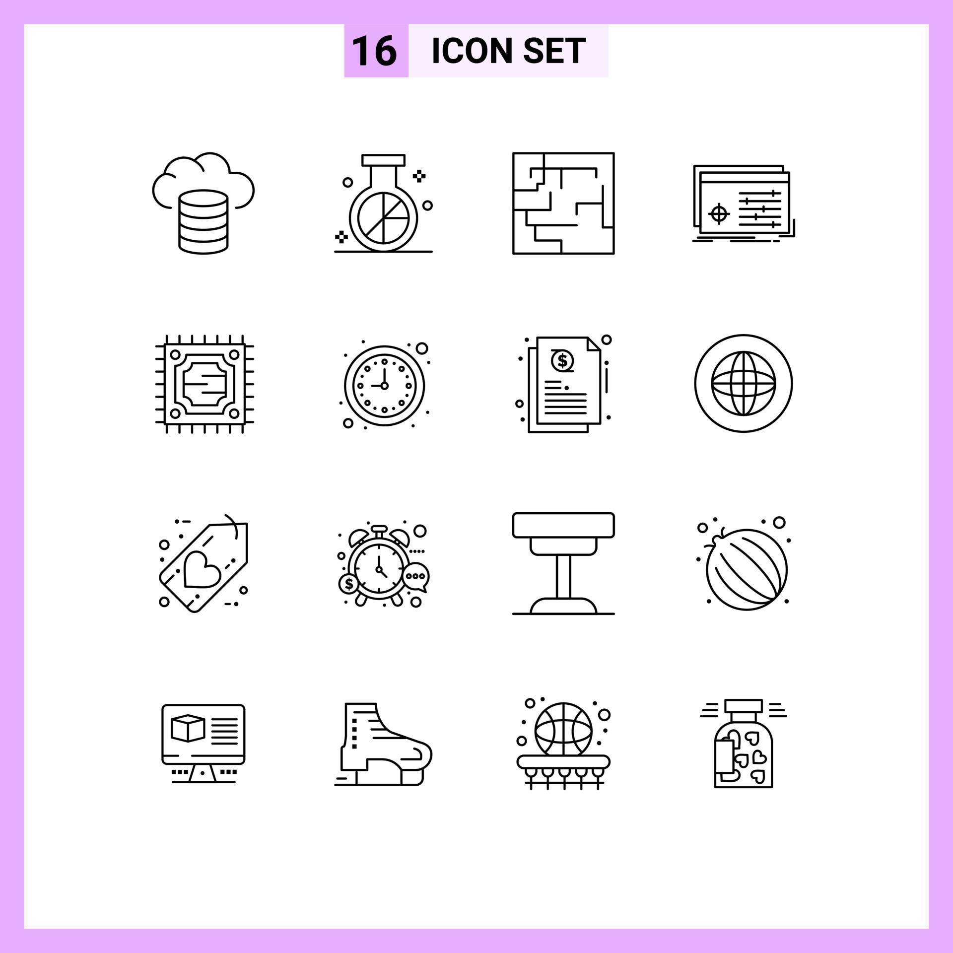 Stock Vector Icon Pack of 16 Line Signs and Symbols for microchip ...