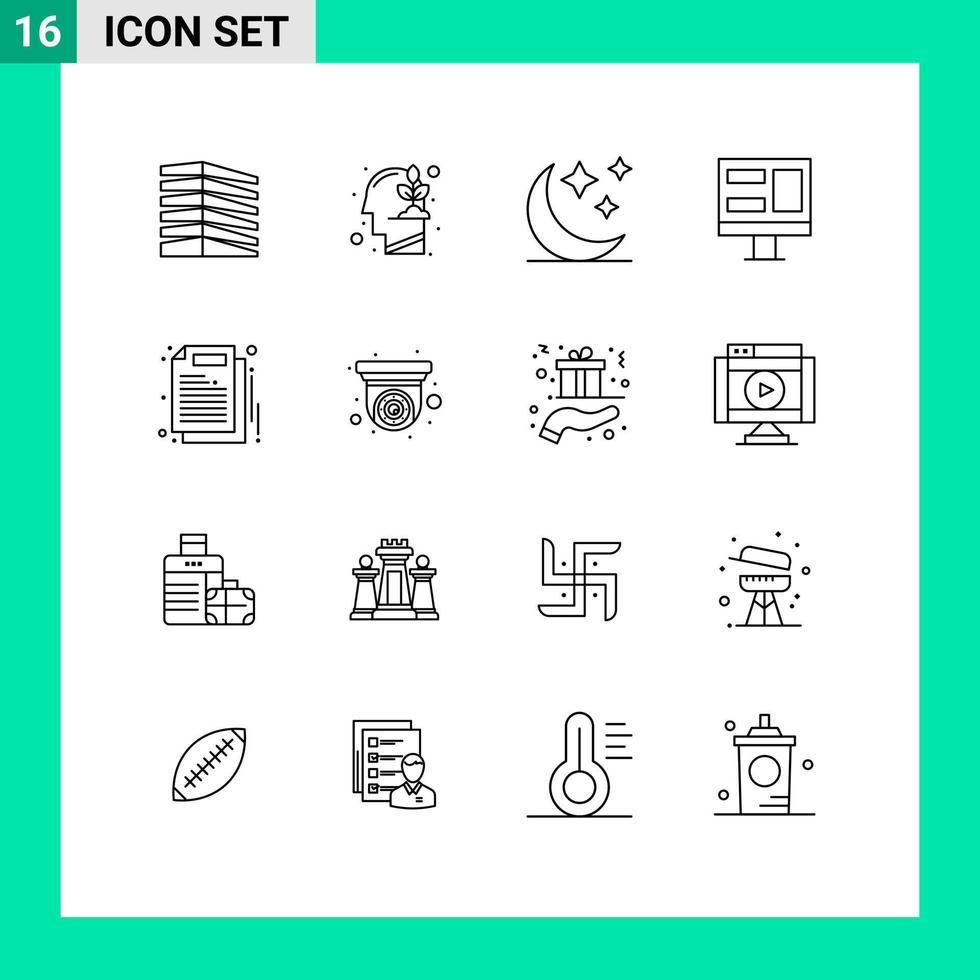 Pictogram Set of 16 Simple Outlines of paper business growth window screen Editable Vector ...