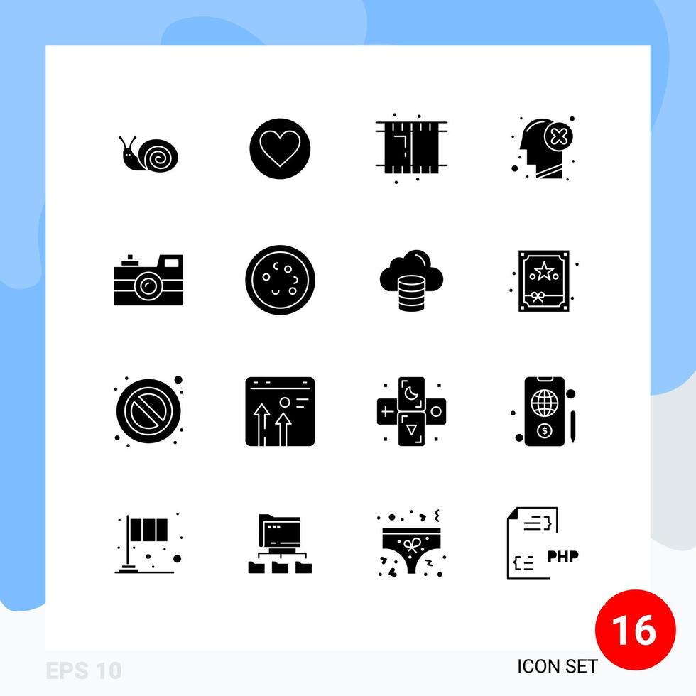 Set of 16 Modern UI Icons Symbols Signs for camera mark film human failure Editable Vector ...