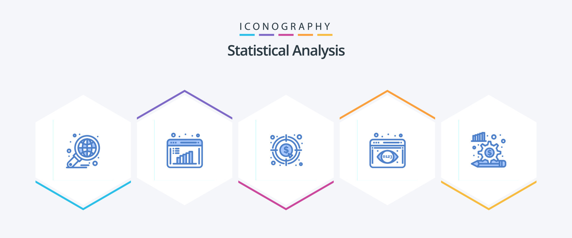 Statistical Analysis 25 Blue icon pack including analysis process. data ...
