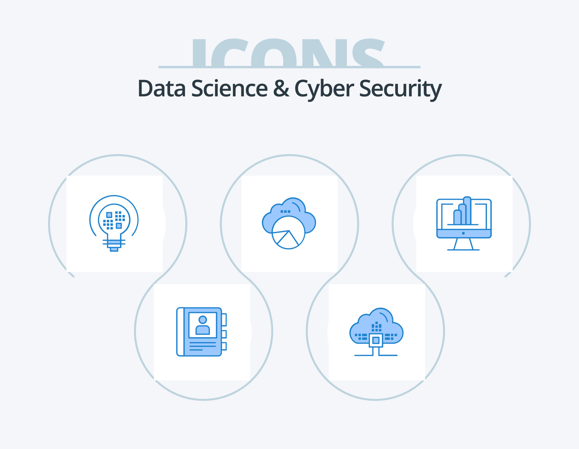 Data Science And Cyber Security Blue Icon Pack 5 Icon Design. monitor. cloud scince. data. data ...