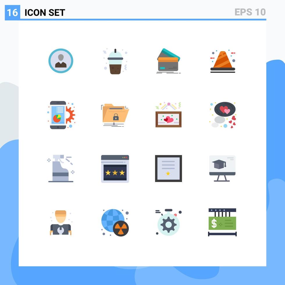 User Interface Pack Of 16 Basic Flat Colors Of Architecture Money Fast Food Finance Cards