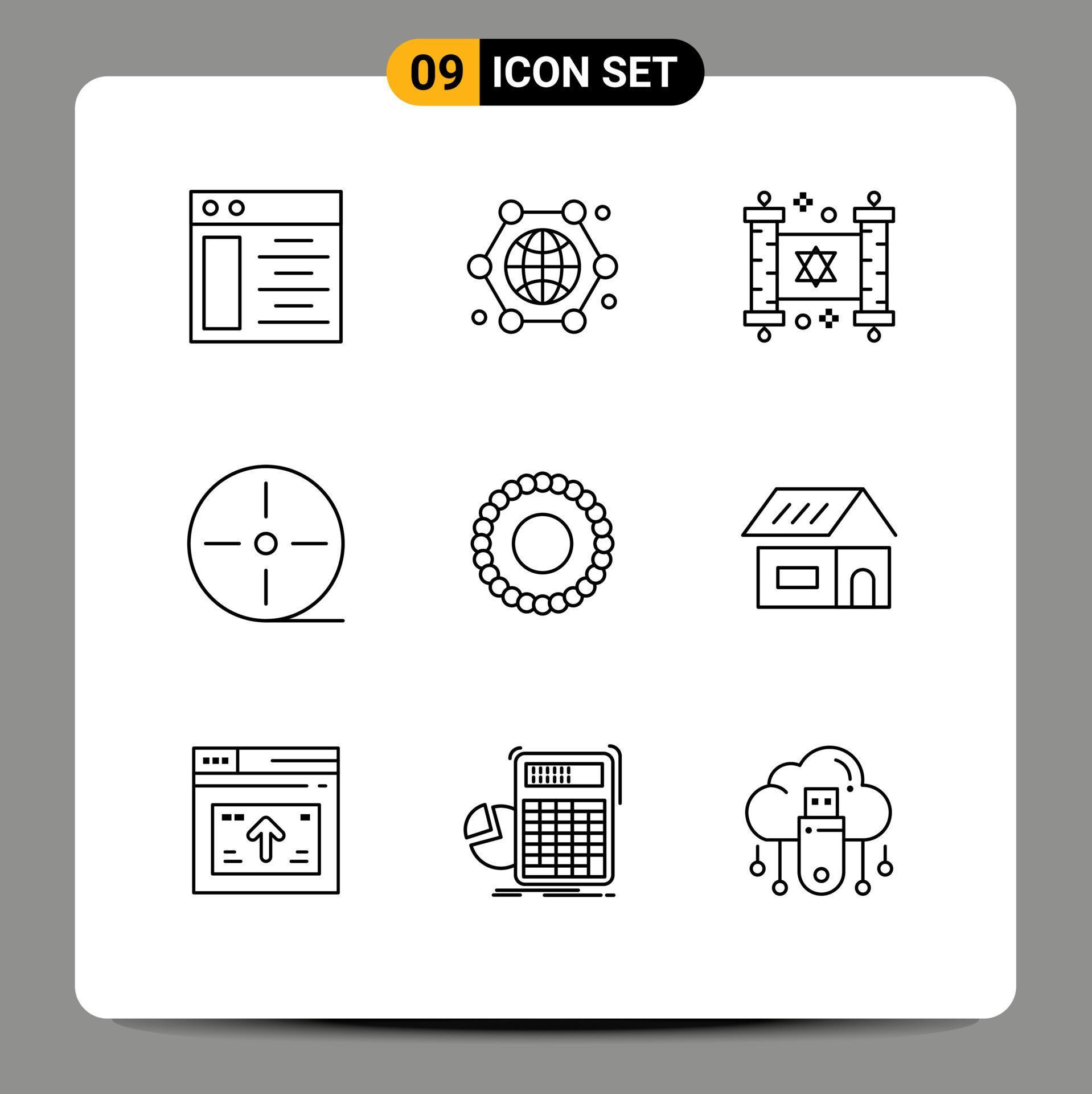 Outline Pack Of 9 Universal Symbols Of Jewelry Technology Hanukkah Gadgets Devices Editable