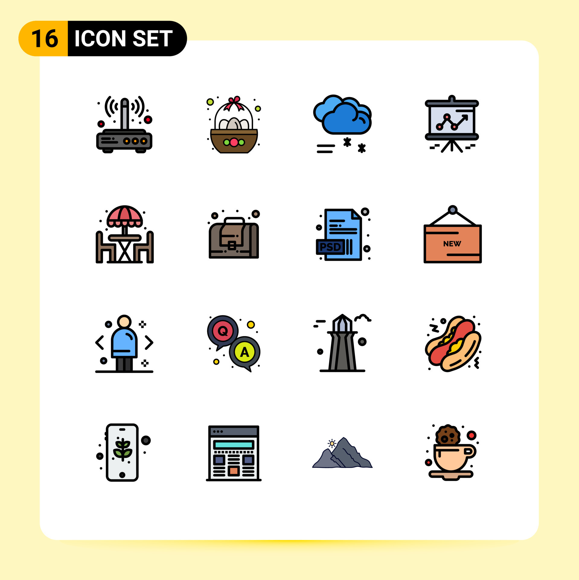 16 User Interface Flat Color Filled Line Pack Of Modern Signs And Symbols Of Projector Graph