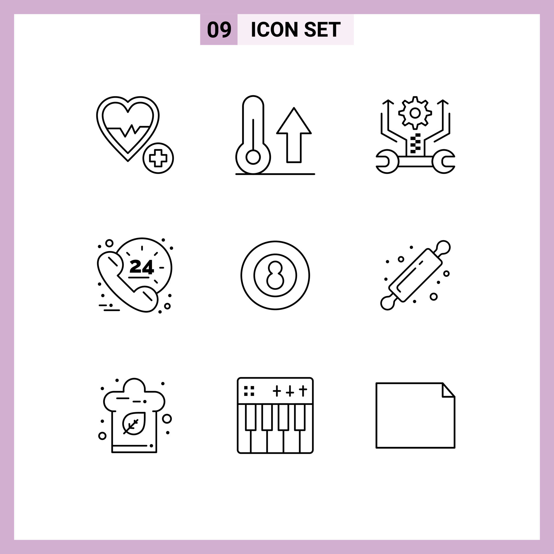 Pack Of 9 Creative Outlines Of Snooker Help Weather Call Tools Editable Vector Design Elements