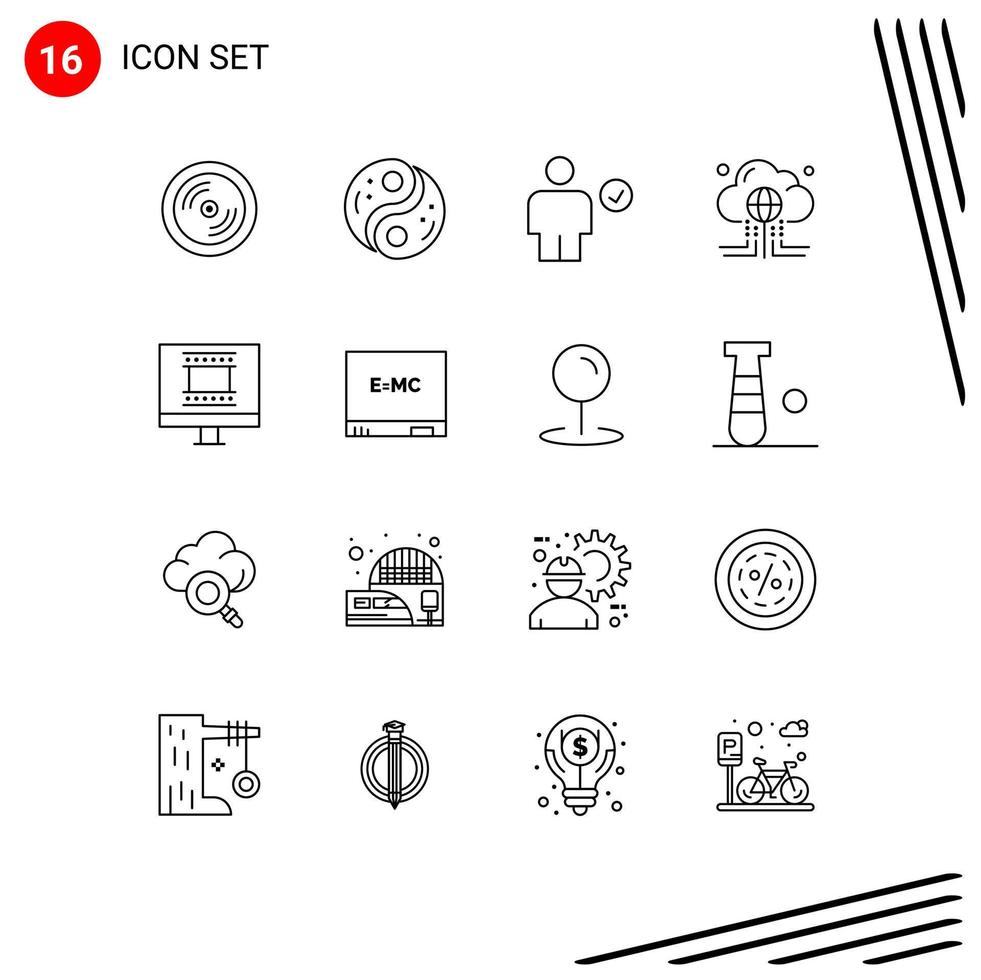 Editable Vector Line Pack Of 16 Simple Outlines Of Global Computing Yin Cloud Complete Editable