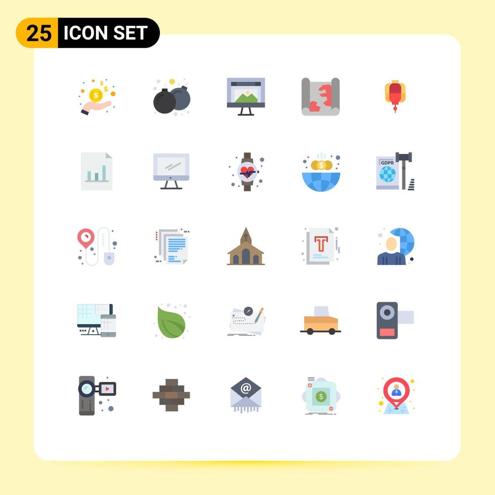 Mobile Interface Flat Color Set Of 25 Pictograms Of Lantern Pin App Map Website Editable Vector