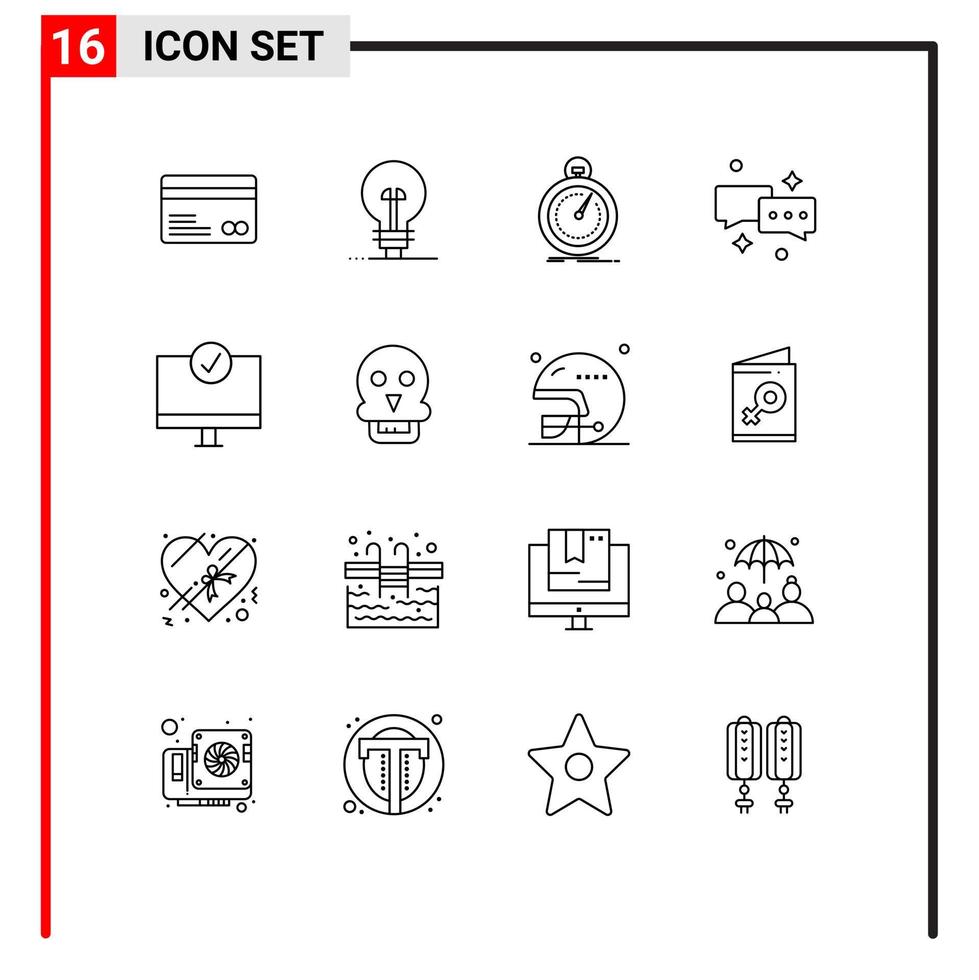 Mobile Interface Outline Set of 16 Pictograms of computers mail done chatting sport Editable ...