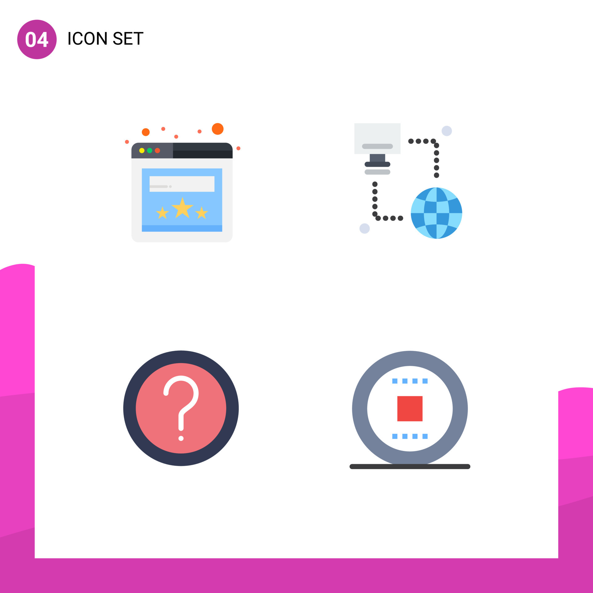 Set Of 4 Modern Ui Icons Symbols Signs For Browser Help Internet Monitor Information Editable