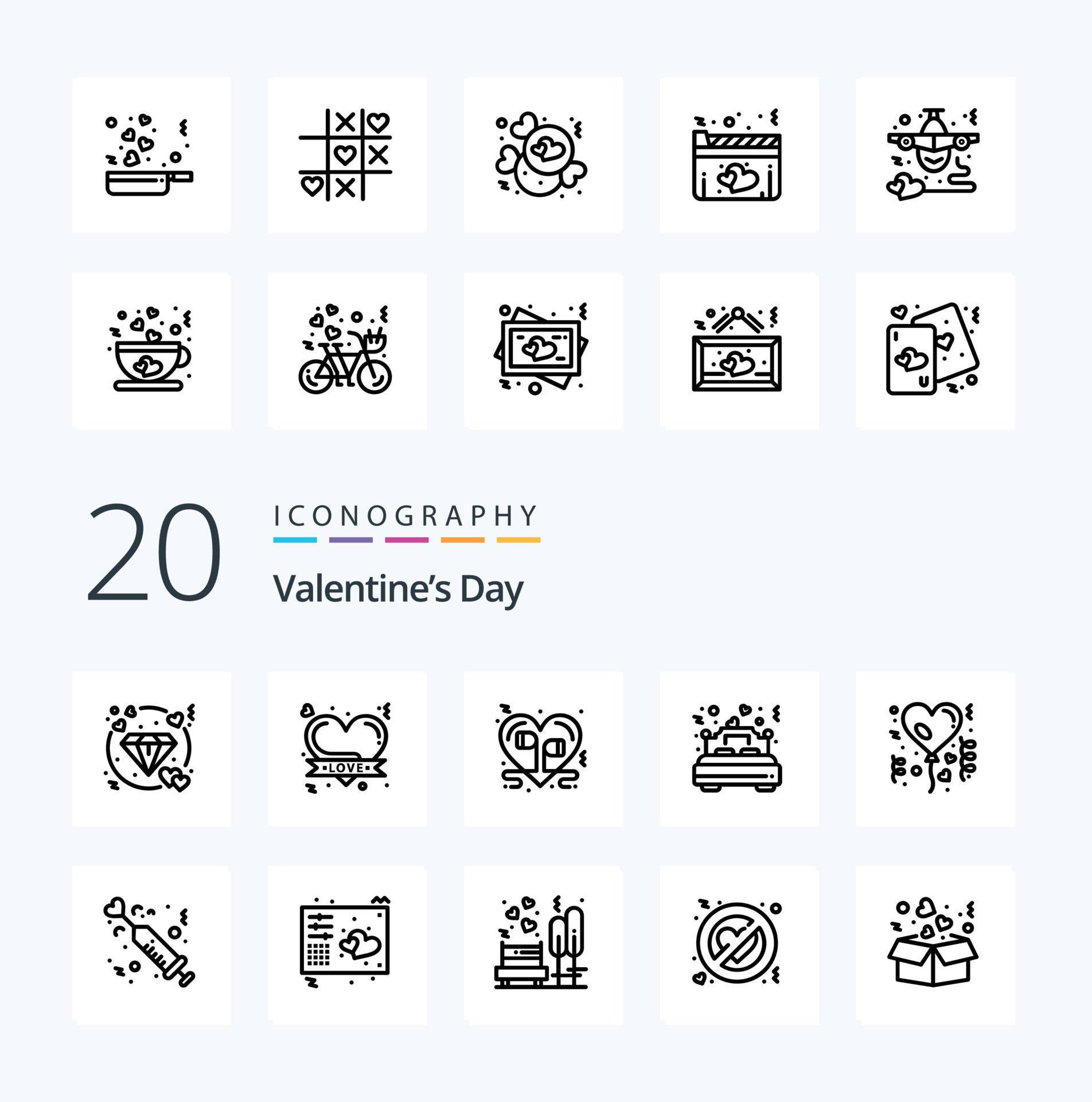 20 Valentines Day Line Icon Pack Like Romance Married Headphone Love Romantic 19457633 Vector