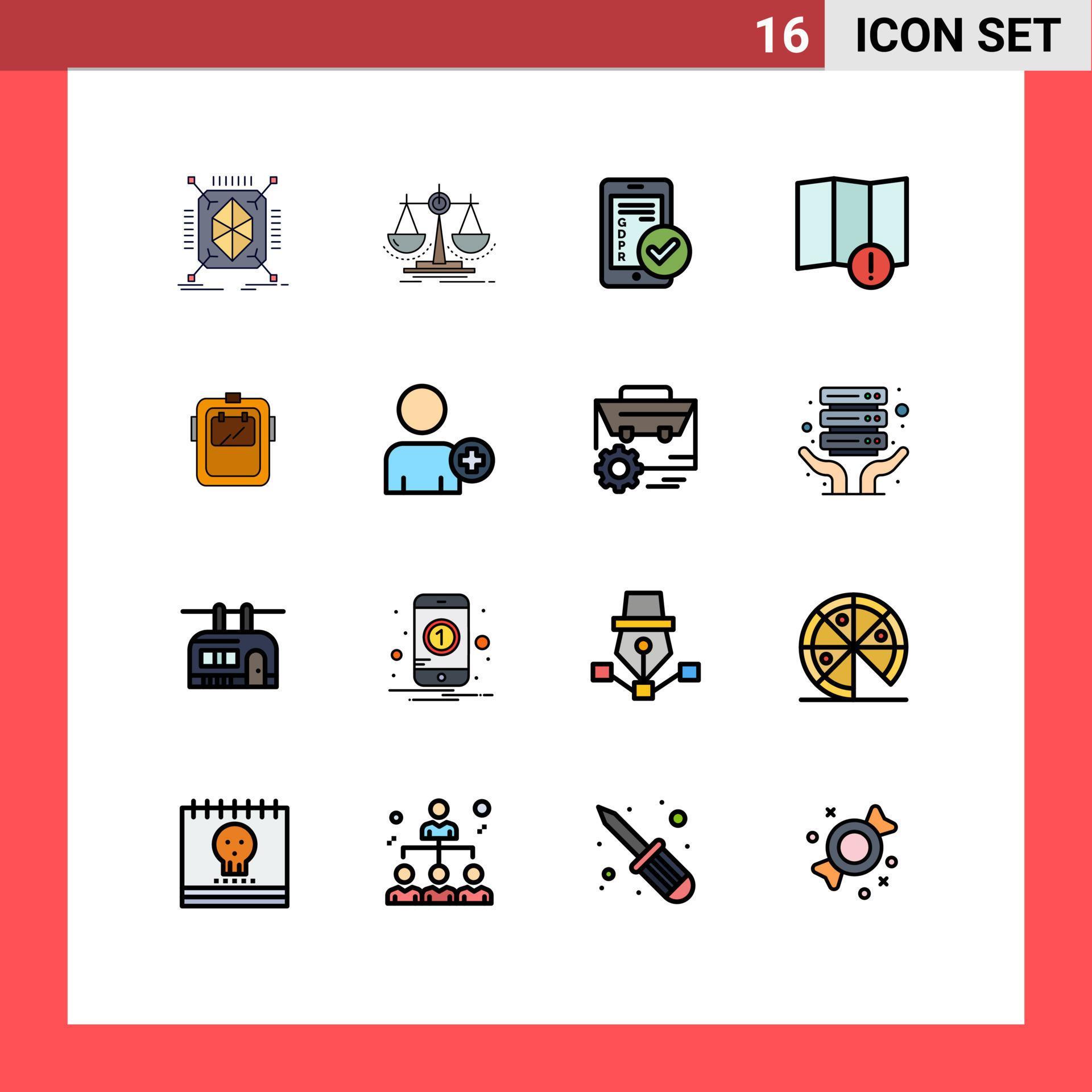 Editable Vector Line Pack Of 16 Simple Flat Color Filled Lines Of Mask Map Scale Alert Security