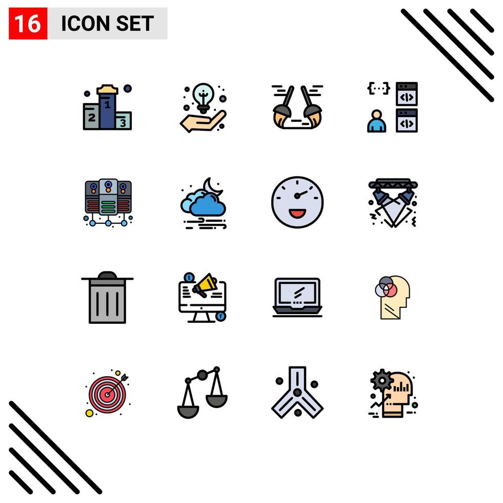 Set Of 16 Commercial Flat Color Filled Lines Pack For Development Coding Creative Idea Browser