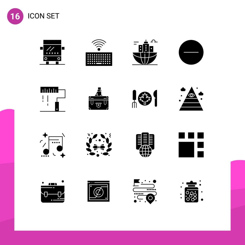 Pictogram Set of 16 Simple Solid Glyphs of paint design city coding delete Editable Vector ...
