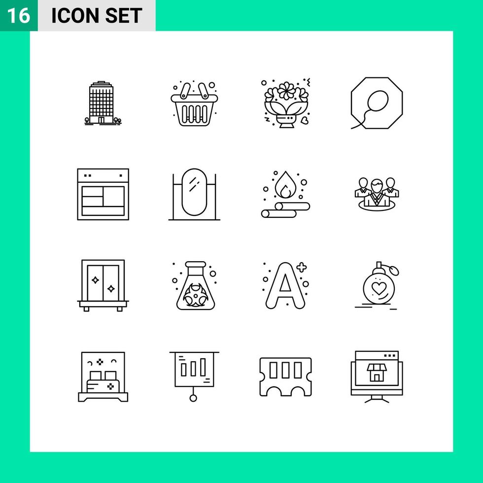 User Interface Pack Of 16 Basic Outlines Of Web Layout Flower Design Father Editable Vector