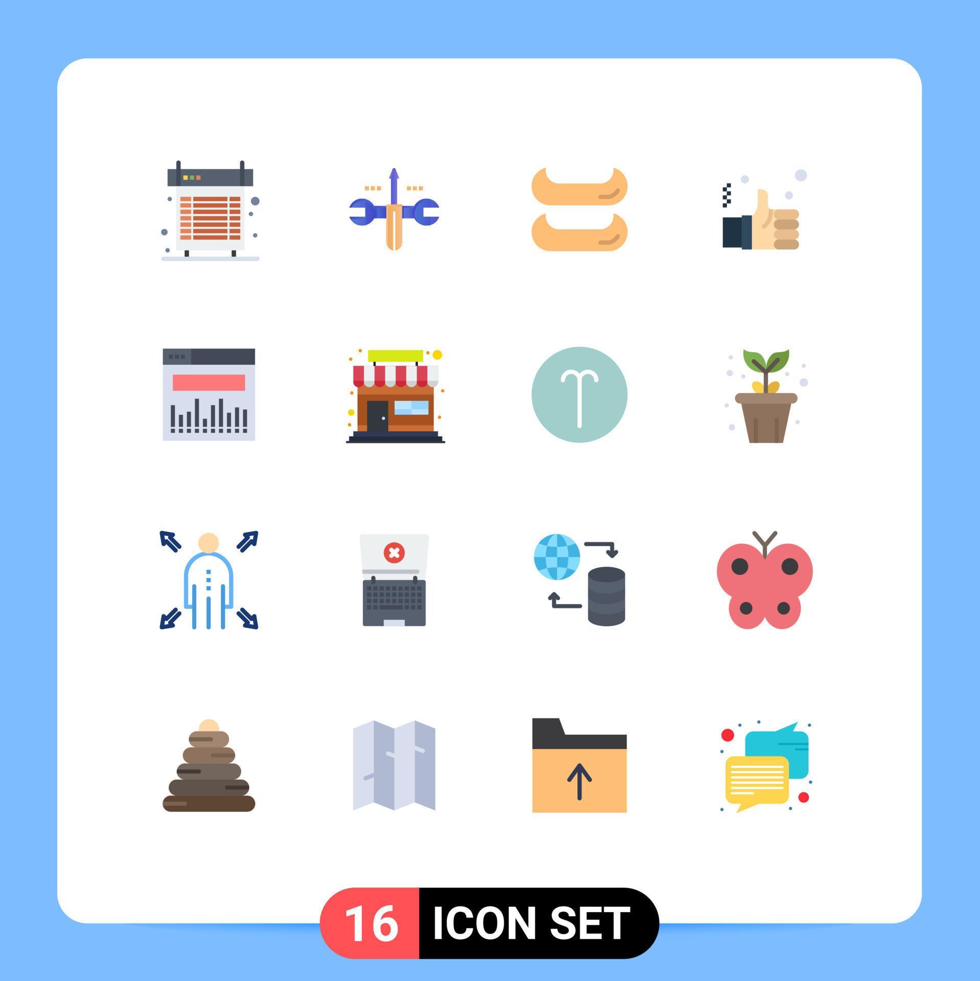 Universal Icon Symbols Group Of 16 Modern Flat Colors Of Data Solution Toolings Like Finger