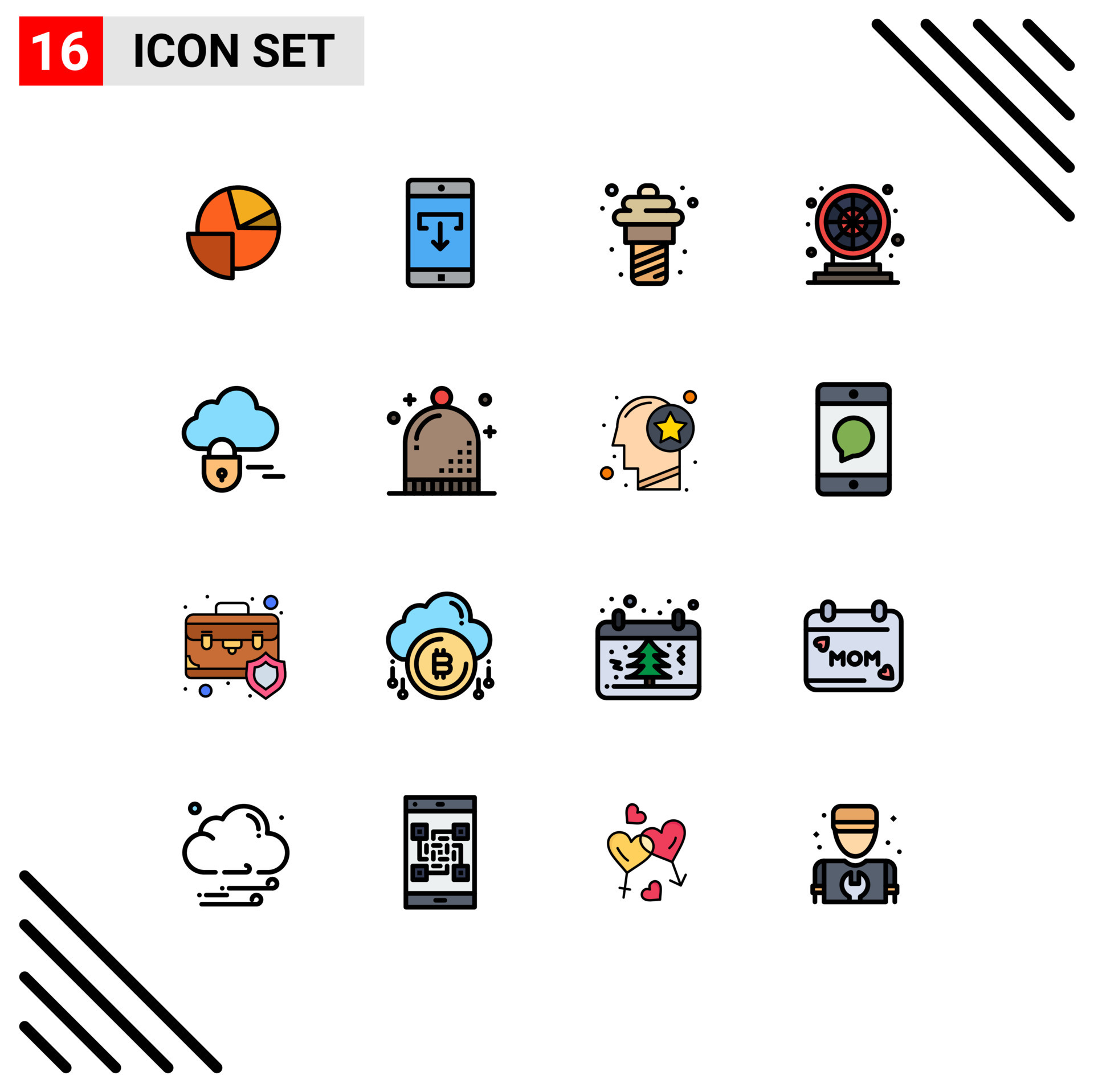 Set of 16 Modern UI Icons Symbols Signs for cloud game mobile application fun meal Editable ...