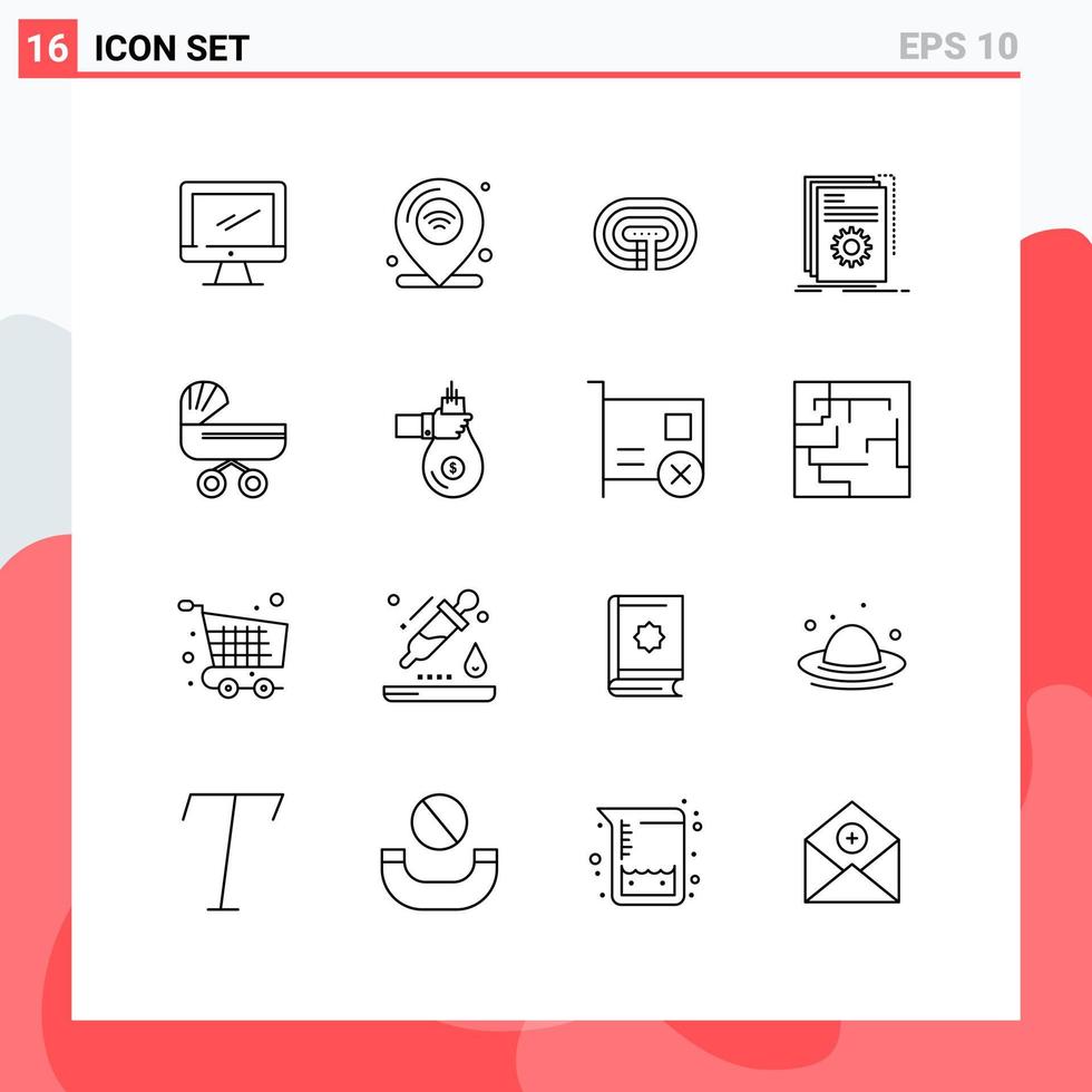Universal Icon Symbols Group Of 16 Modern Outlines Of Program Build Iot App Surface Editable
