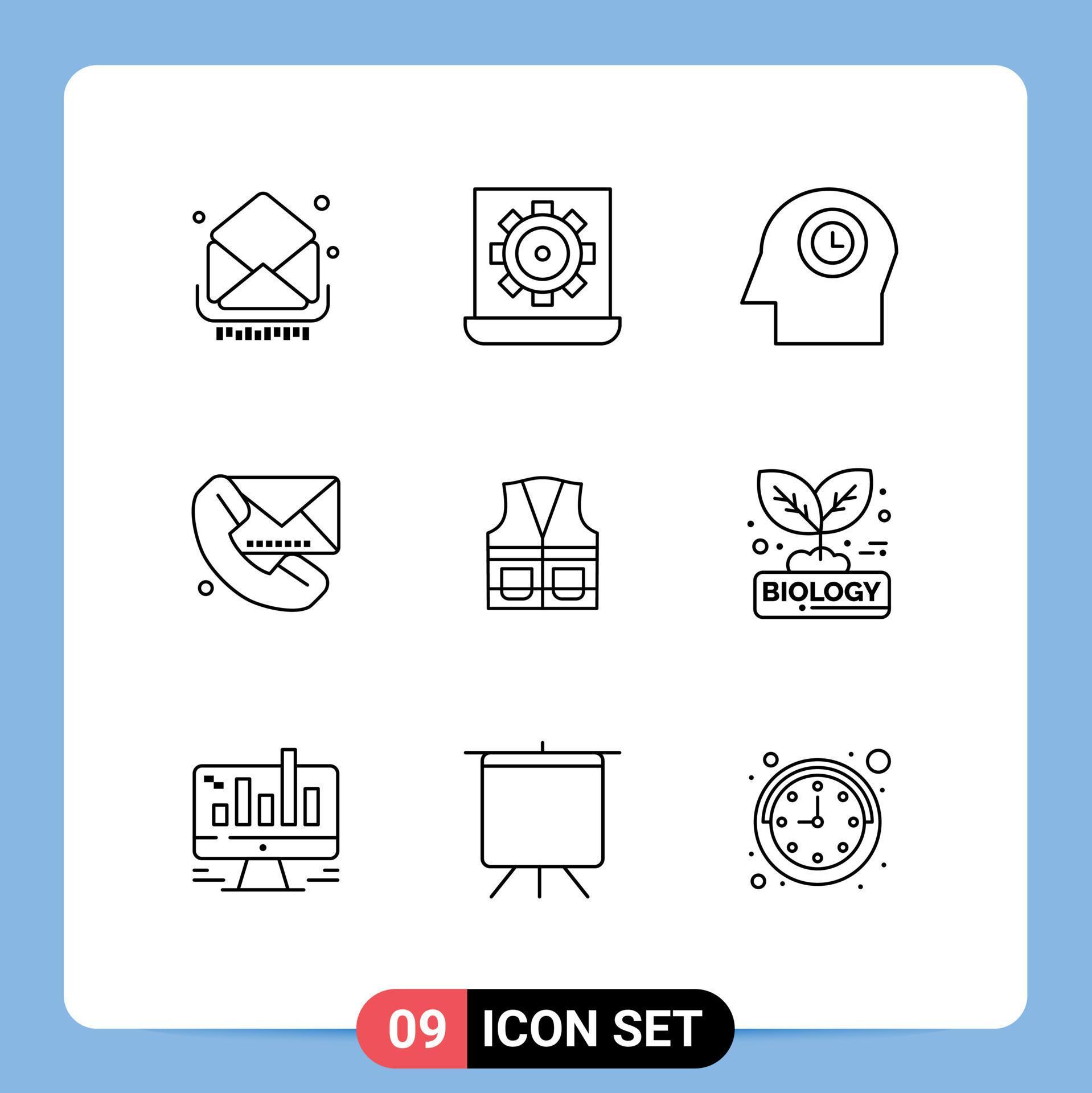 Set Of 9 Modern Ui Icons Symbols Signs For Messaging Message Preference Contact Time Editable