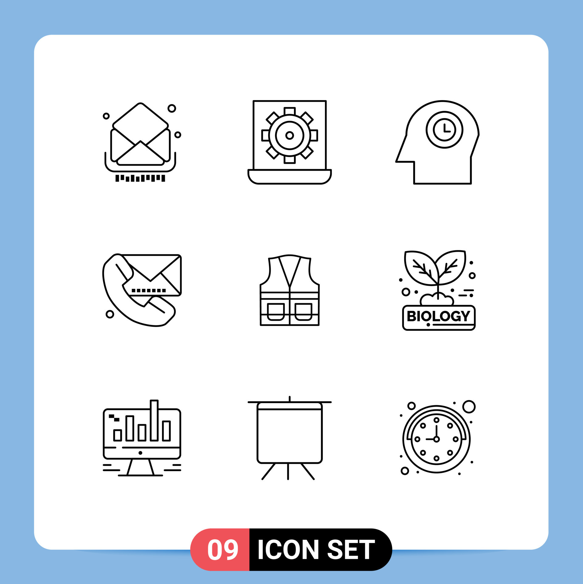 Set Of 9 Modern Ui Icons Symbols Signs For Messaging Message Preference Contact Time Editable