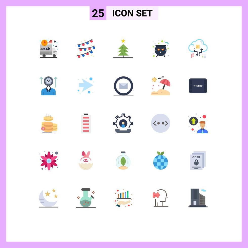 Set Of 25 Vector Flat Colors On Grid For Network Cloud Tree Scary
