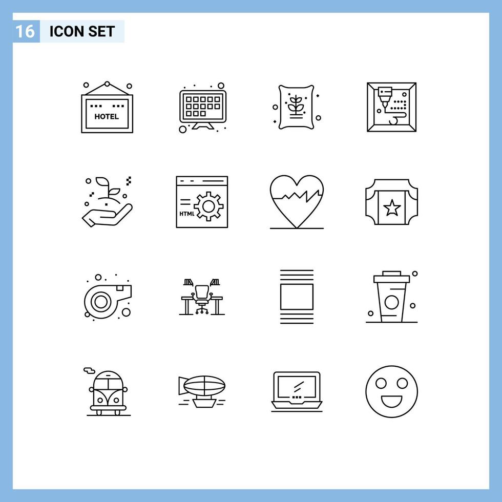 Pictogram Set of 16 Simple Outlines of coding leaf farming hand ...