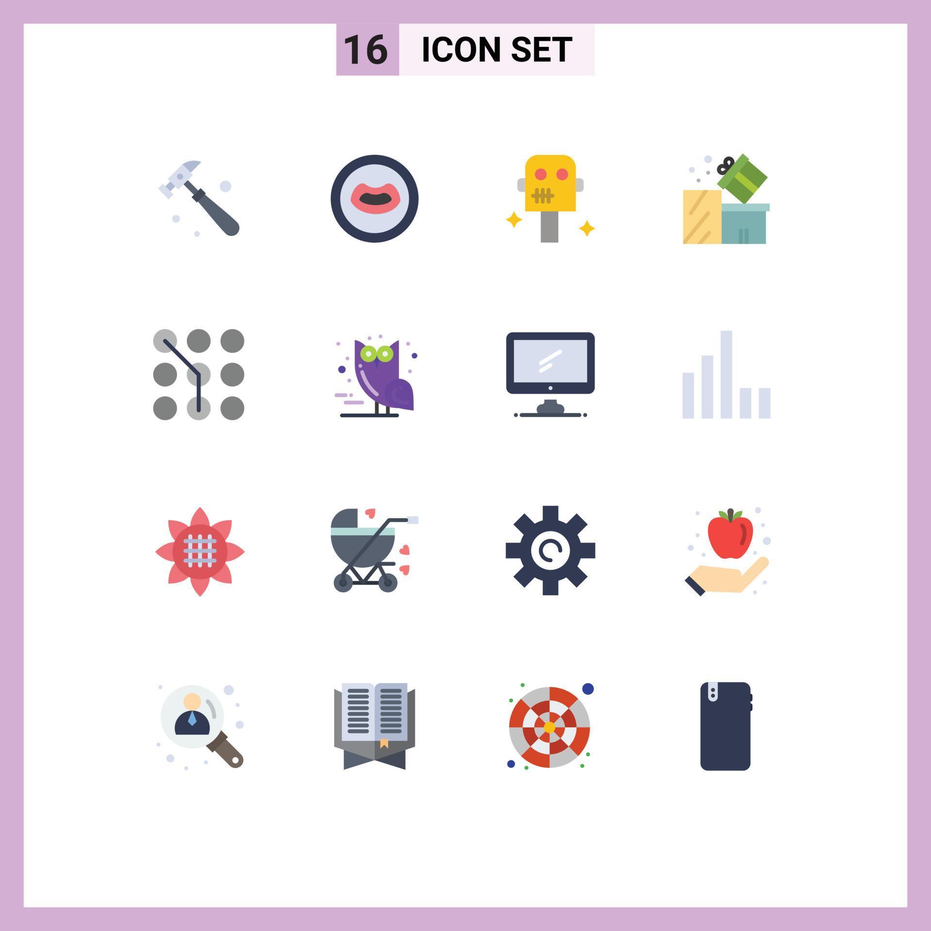 16 Universal Flat Colors Set For Web And Mobile Applications Password Code Robot Access Shopping