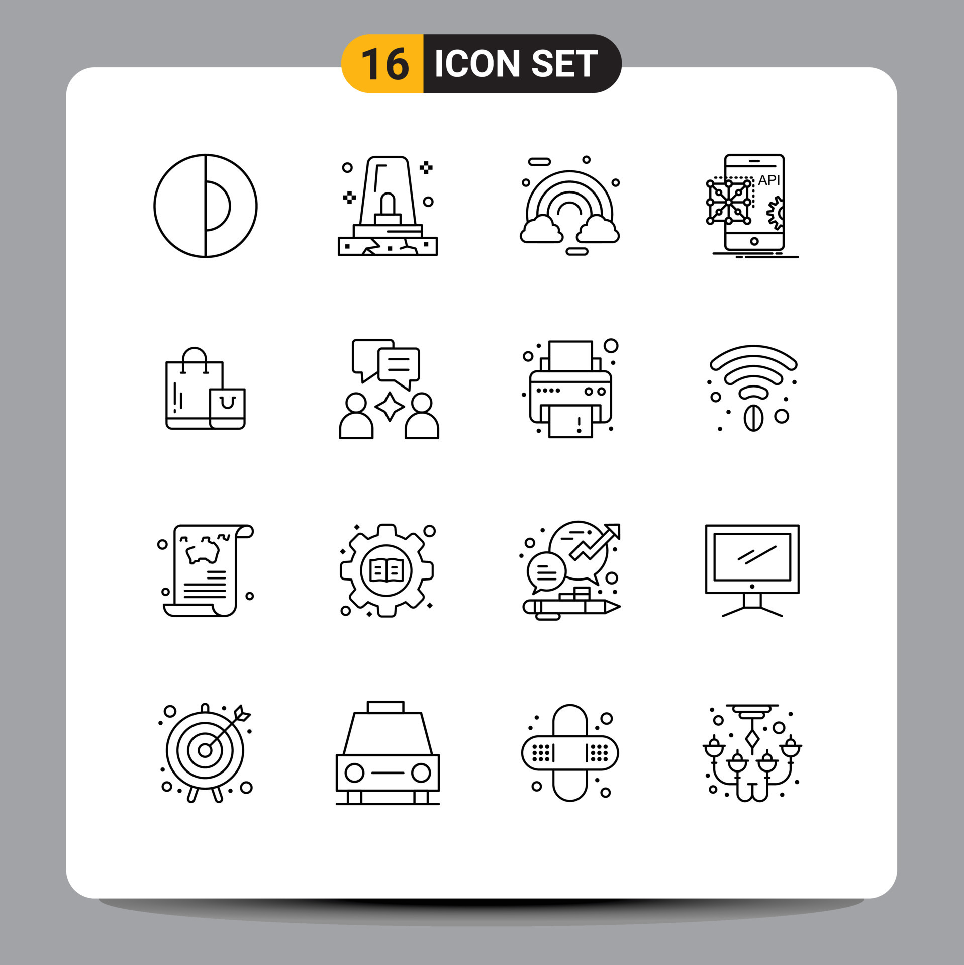 16 User Interface Outline Pack Of Modern Signs And Symbols Of Mobile Coding Celebrate