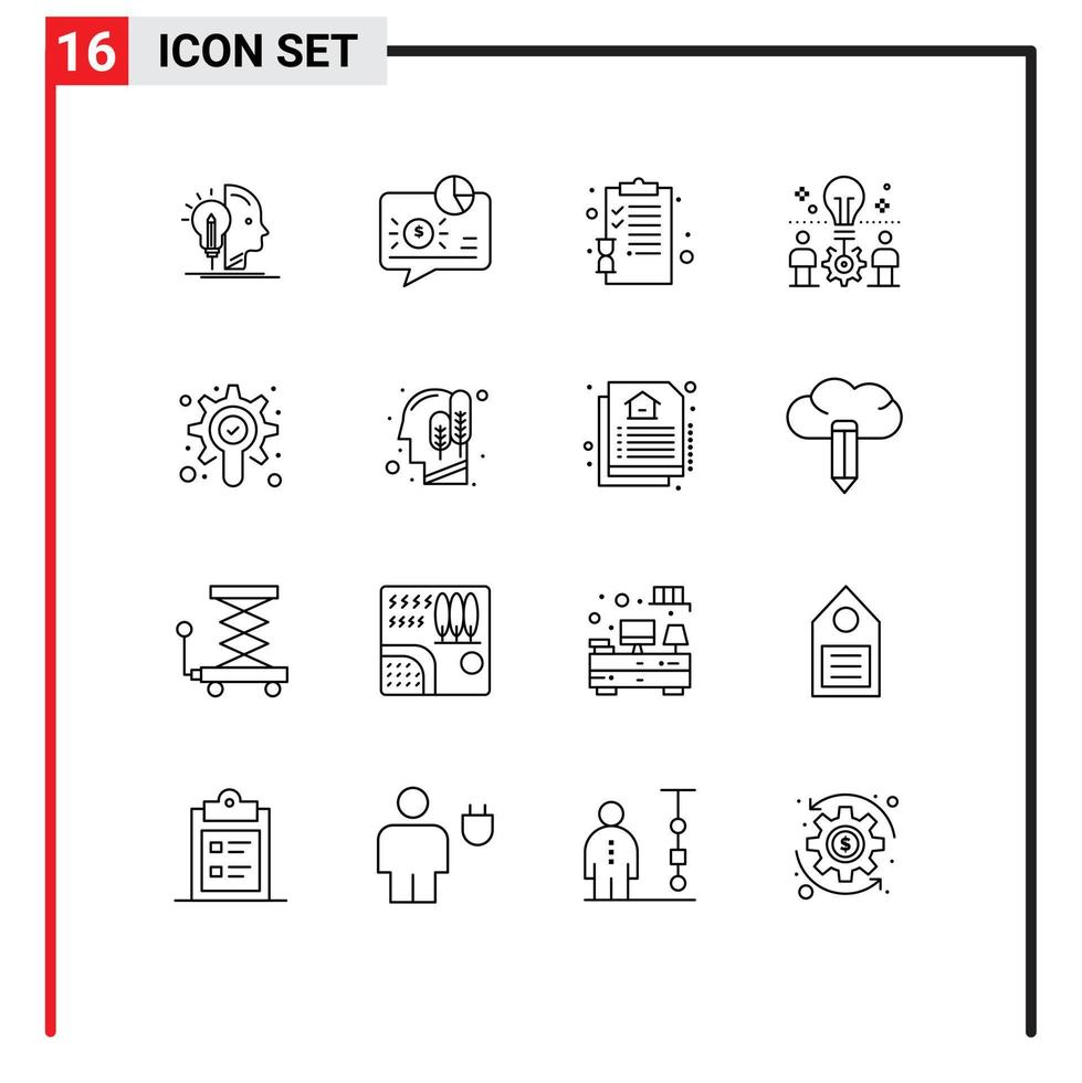 Set of 16 Modern UI Icons Symbols Signs for setting idea payment bulb ...