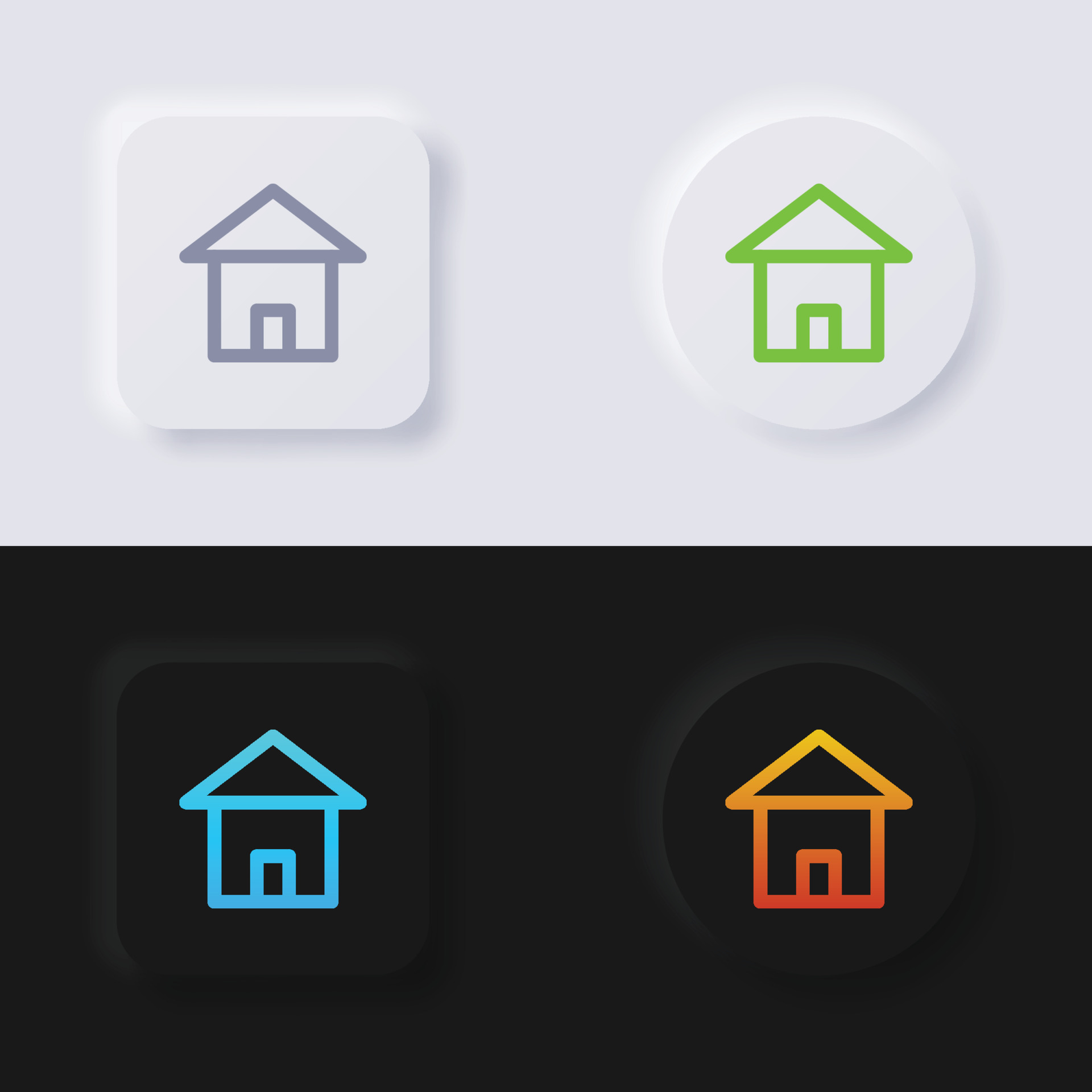 House symbol button icon set, Multicolor neumorphism button soft UI ...