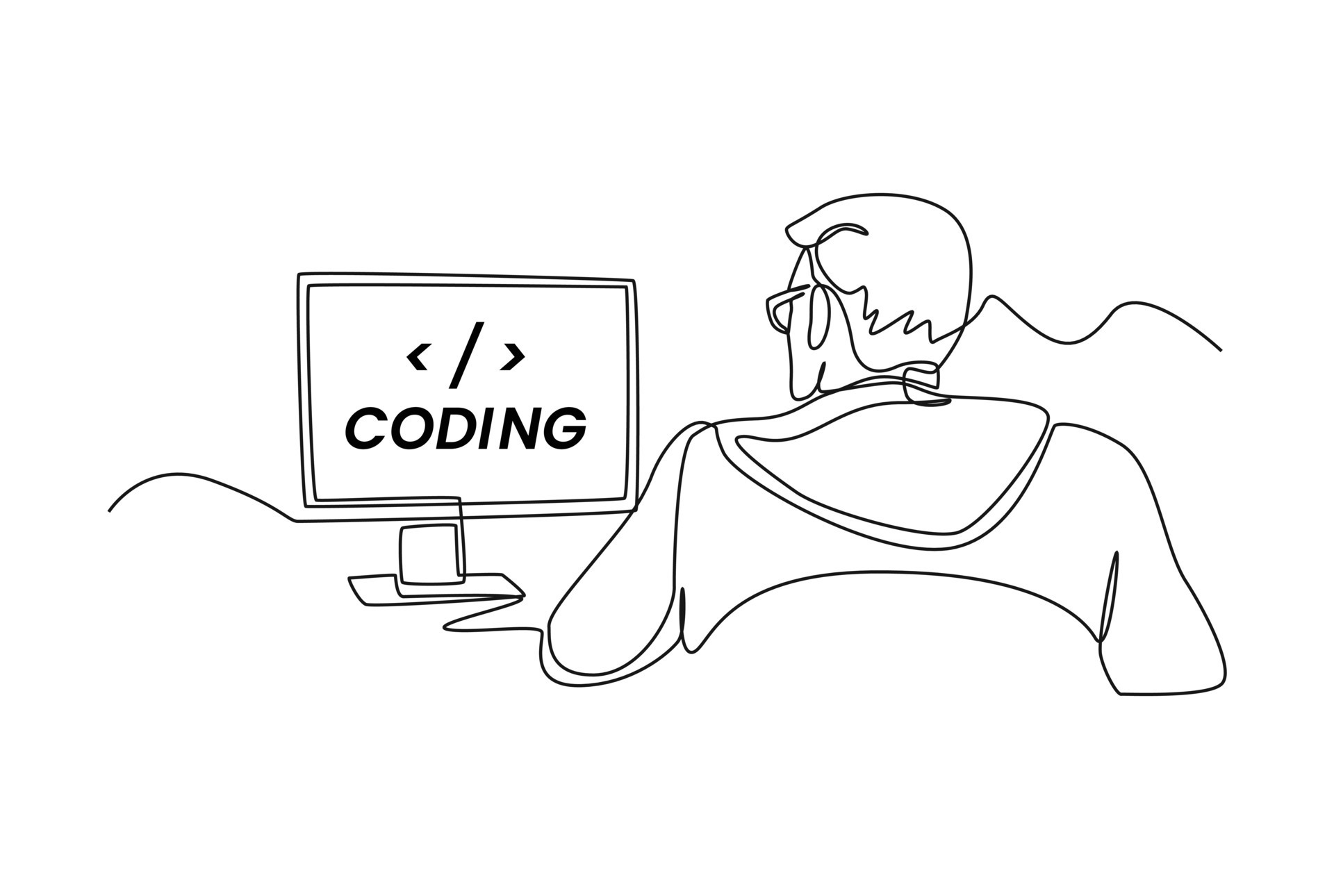 Single One Line Drawing Programmers Or Developers Make Programming Language Code In Front Of The