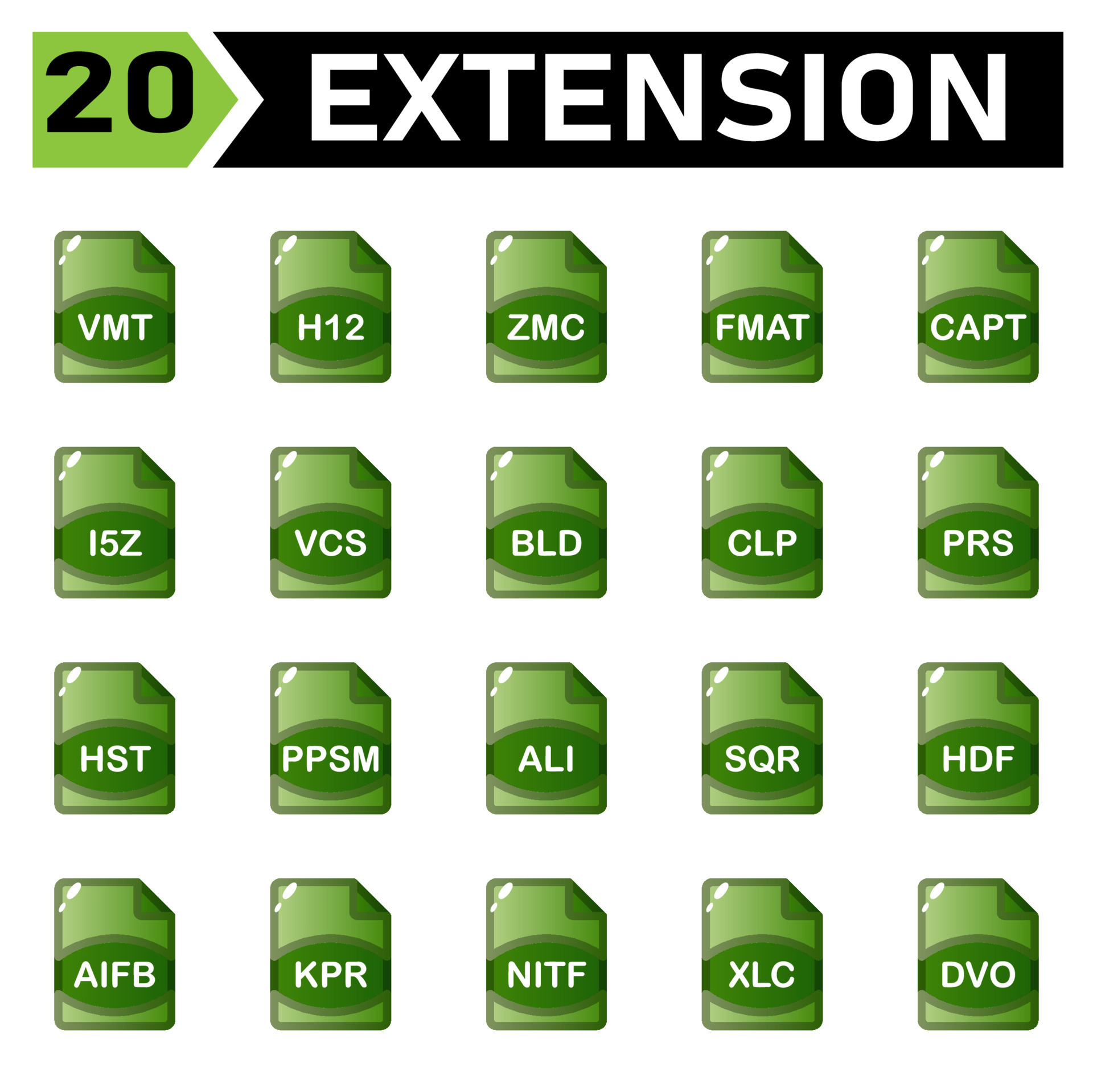 File Extension icon include vmt, h12, zmc, fmat, capt, i5z, vcs, bld ...