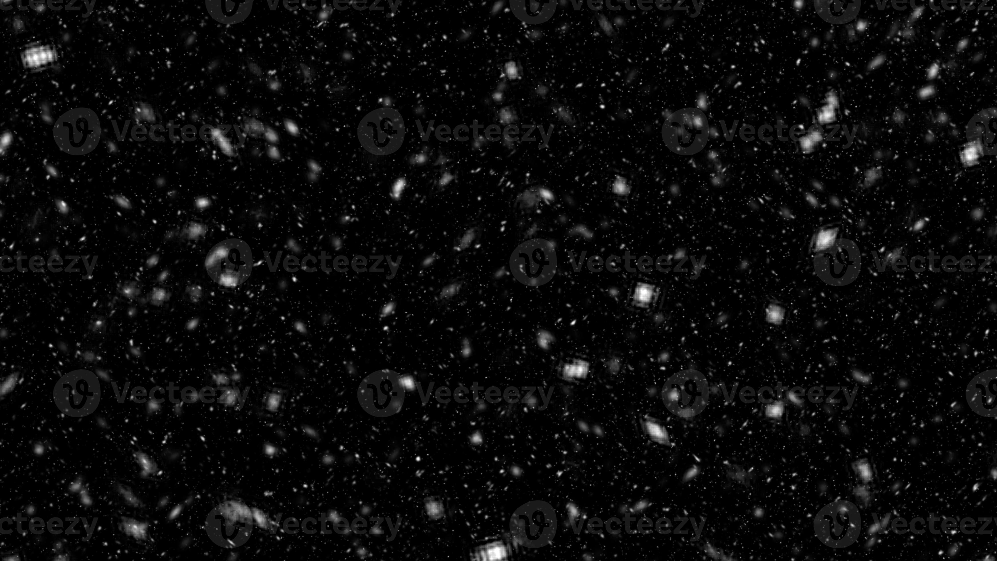 Falling snow flakes, Flying dust particles on a black background. Abstract winter background ...