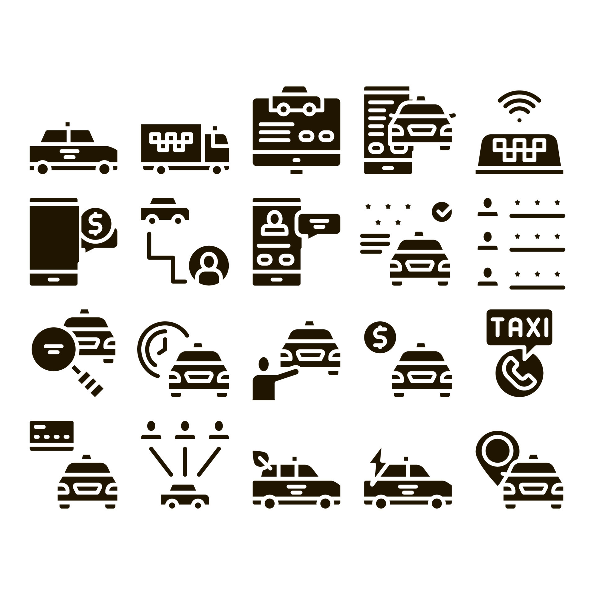Online Taxi Collection Elements Icons Set Vector 19471756 Vector Art At