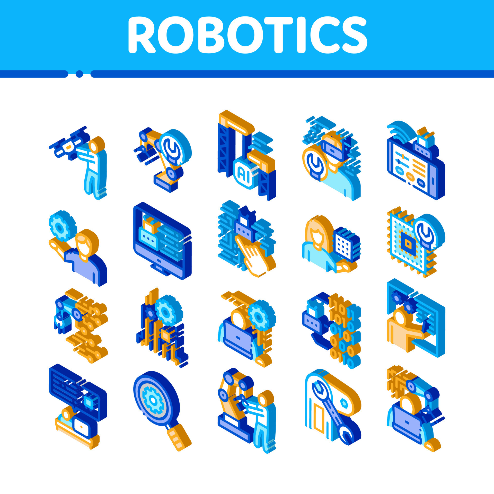 Robotics Master Isometric Icons Set Vector 19473292 Vector Art at Vecteezy