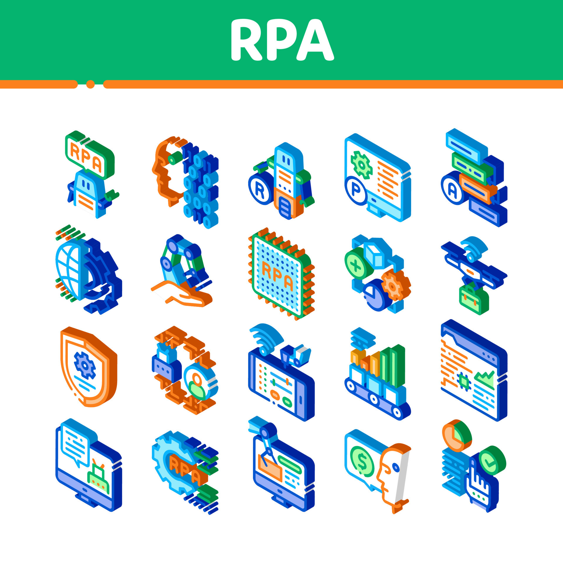Rpa Robotic Process Automation Isometric Icons Set Vector 19474225