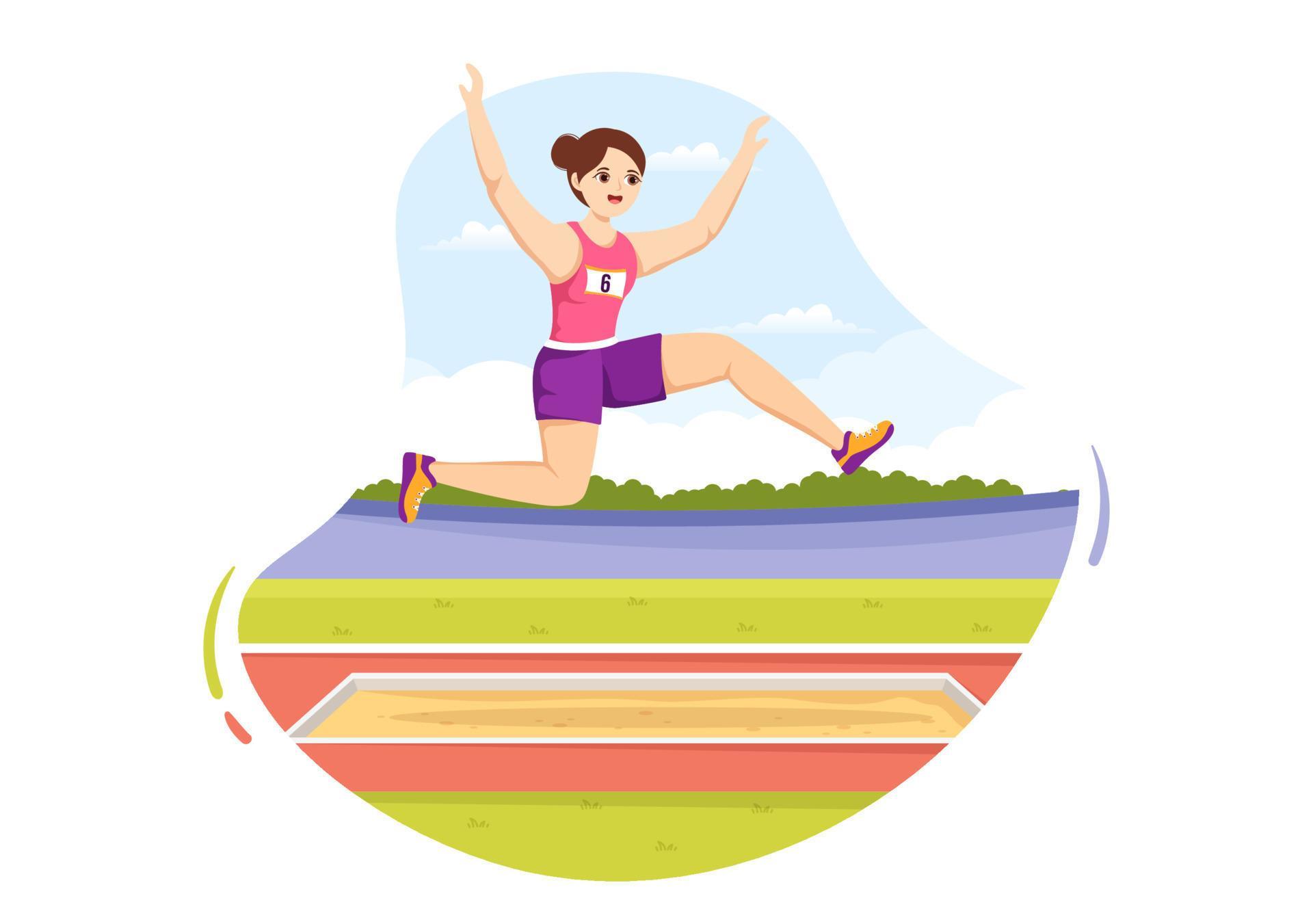 Ilustración De Salto Largo Con Atleta Haciendo Saltos En Un Hoyo De Arena Para Banner Web O